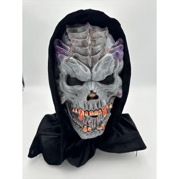 Accessories | Evil Skeleton Mask Halloween Black Hood Fangs Rubber ...